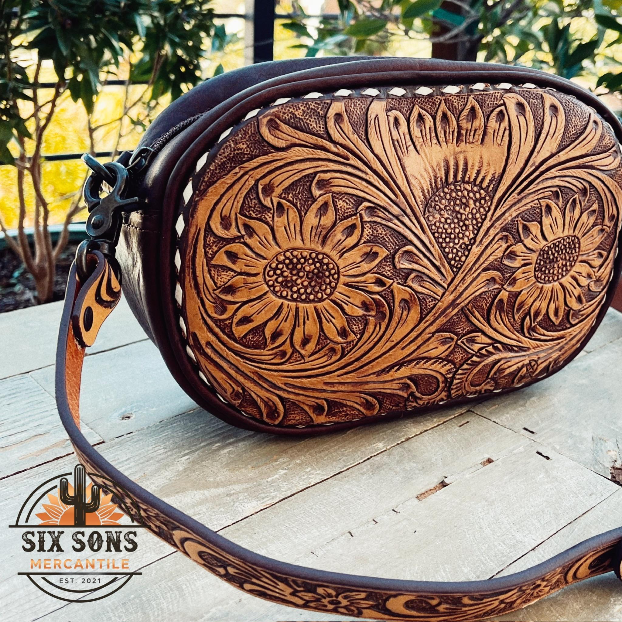 Small Western Leather Crossbody Purse, Western Tote Bag, Hand Tooled ...