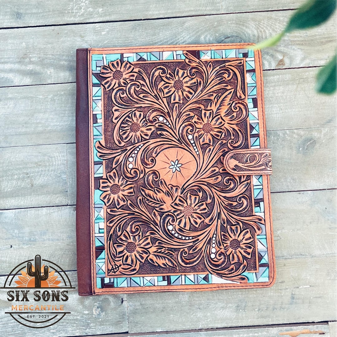 Handmade Legal Pad Portfolio, Legal Pad Cover, Hand Tooled Leather ...