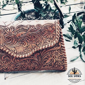 Small Western Leather Crossbody Purse, Western Tote Bag, Hand Tooled ...