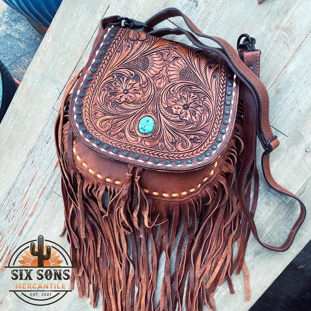 Western Hand Tooled Leather Purse, Leather Fringe Purse, Leather ...