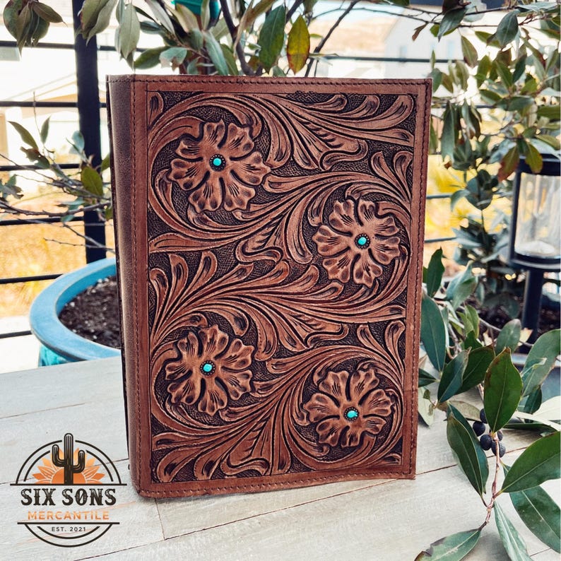 Handmade Hand Tooled Leather Bible Cover, Leather Planner Cover ...