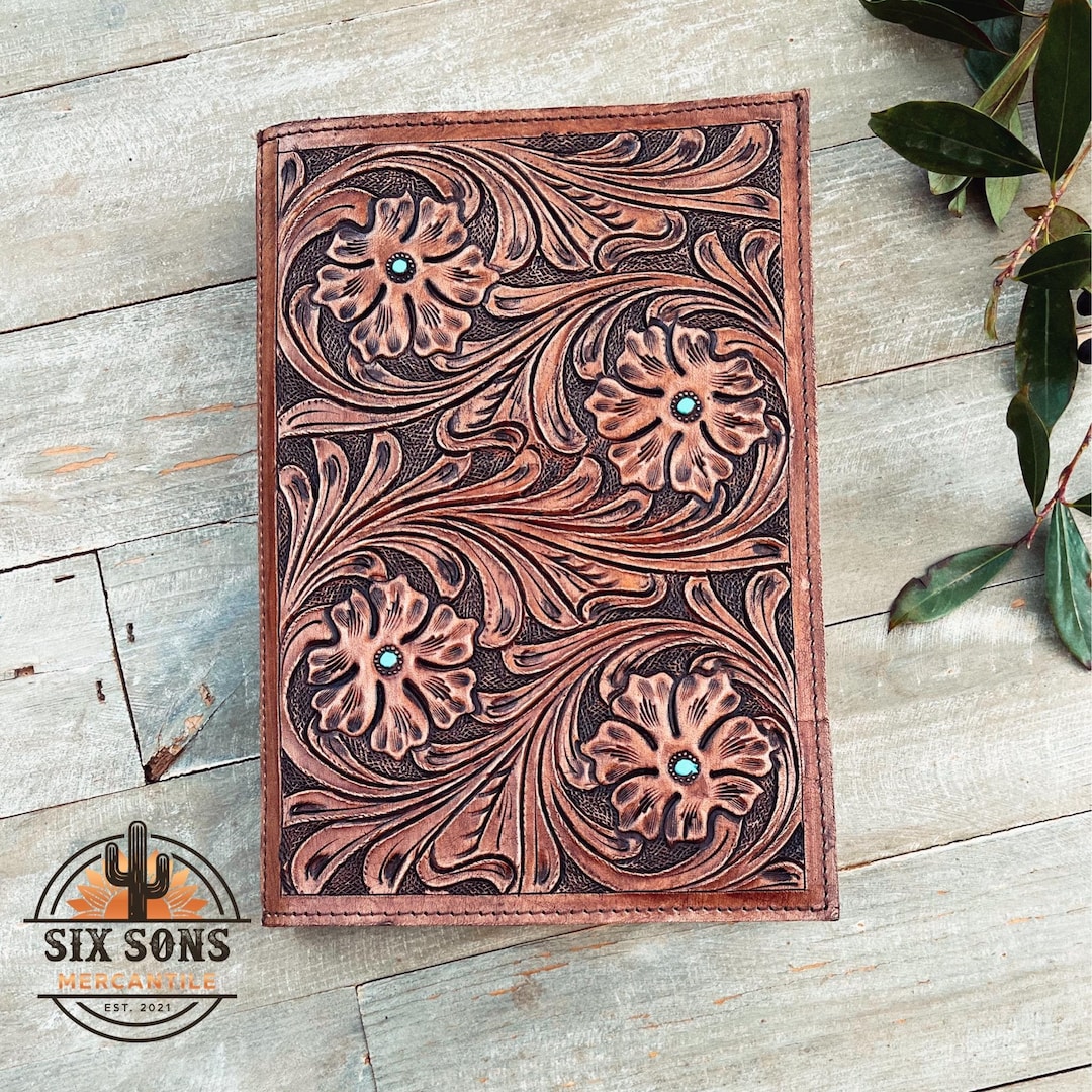 Handmade Hand Tooled Leather Bible Cover, Leather Planner Cover ...