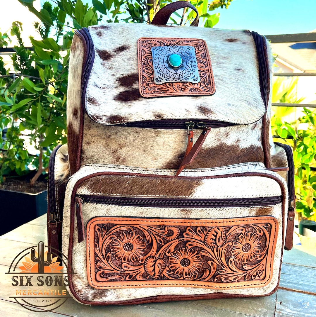 Hand Tooled Leather Backpack, Handmade Leather Backpack Purse, Womens ...
