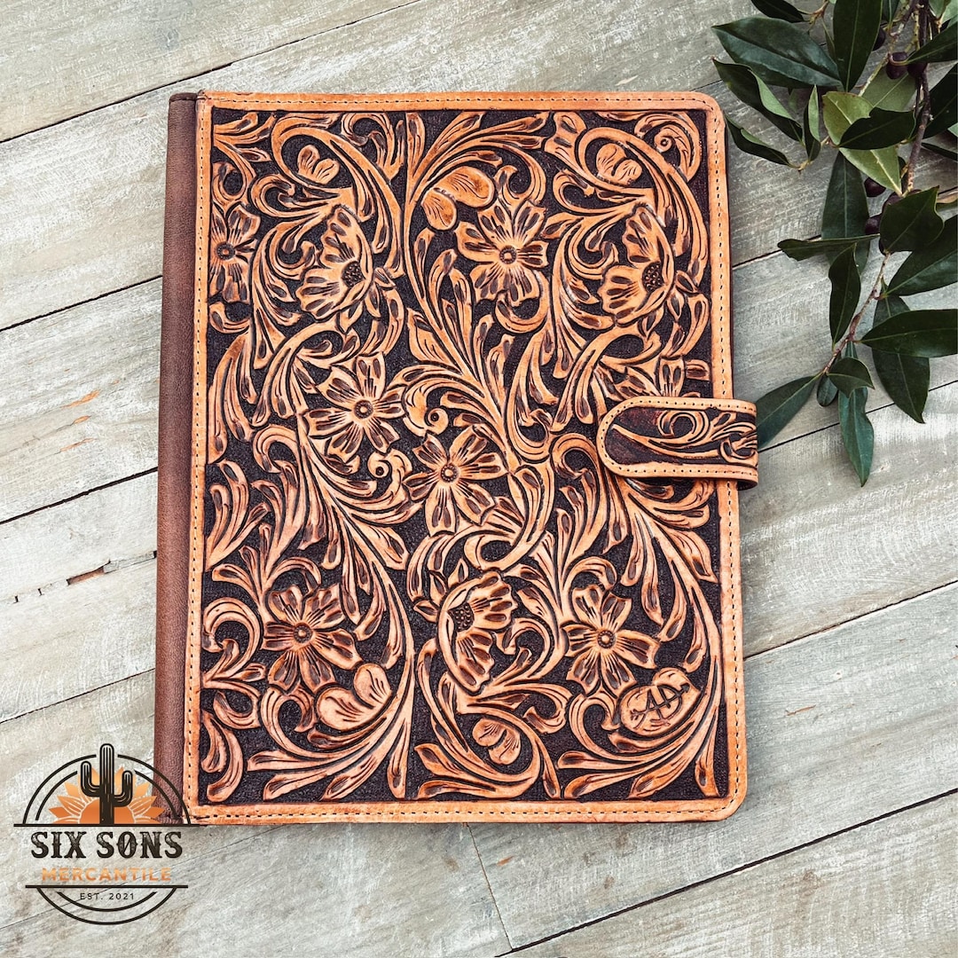 Handmade Legal Pad Portfolio, Legal Pad Cover, Hand Tooled Leather ...