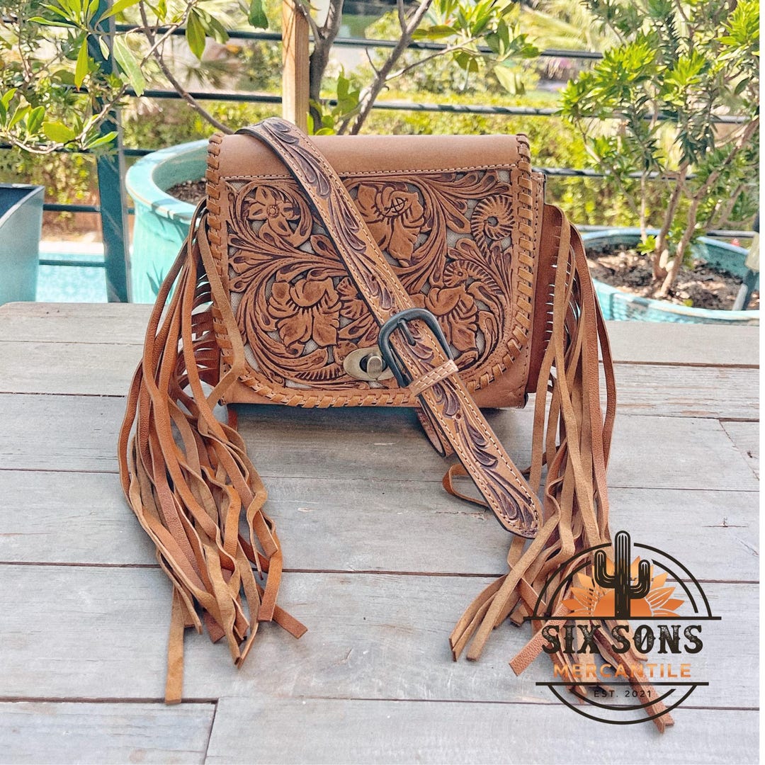 Western Hand Tooled Leather Purse, Leather Fringe Purse, Leather ...