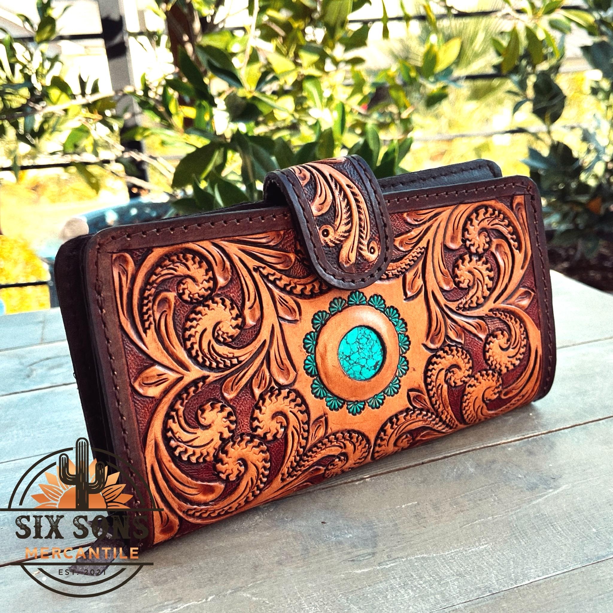 Western Hand Tooled Leather Wallet, Handmade Wallet, Western Leather ...