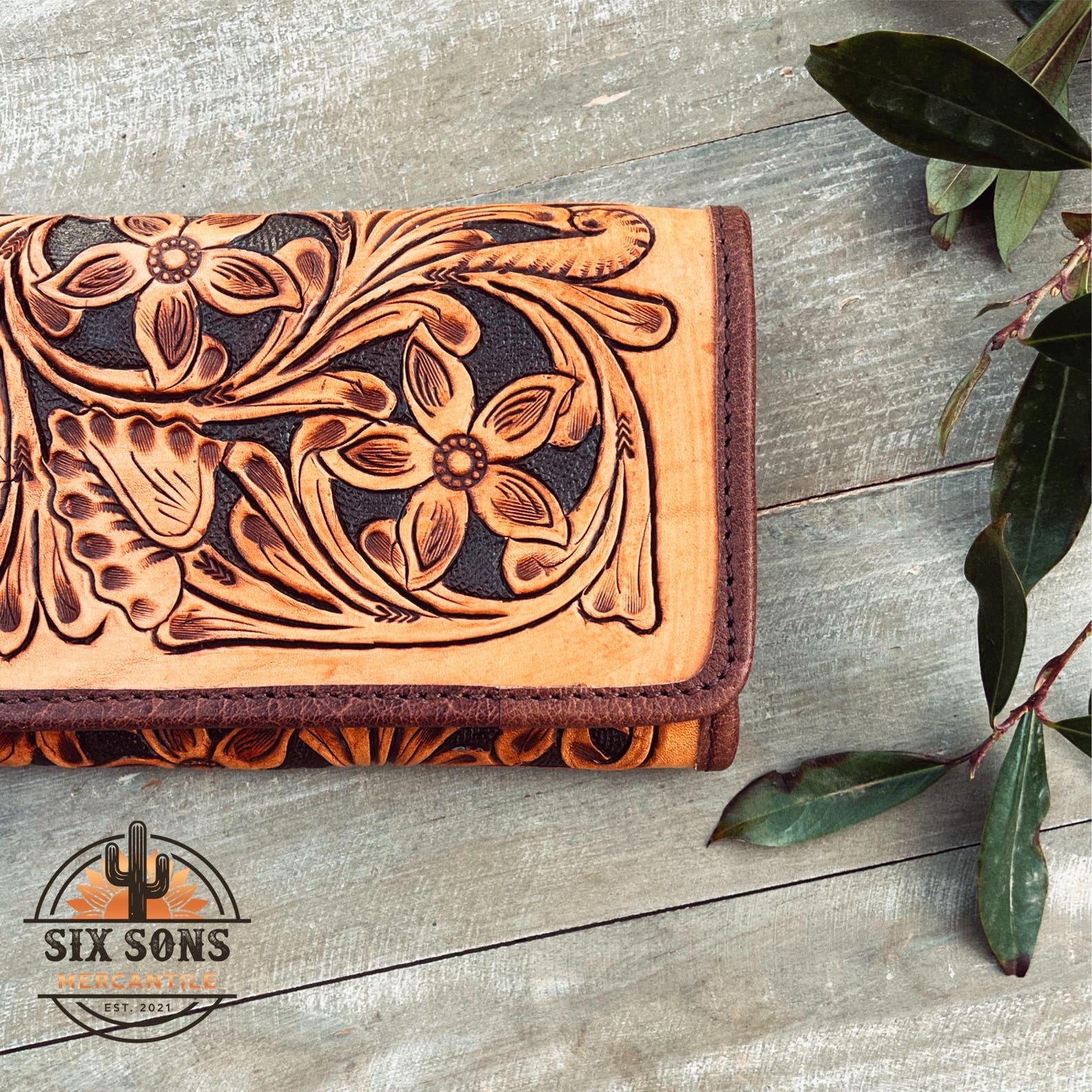 Western Hand Tooled Leather Wallet, Handmade Wallet, Western Leather ...