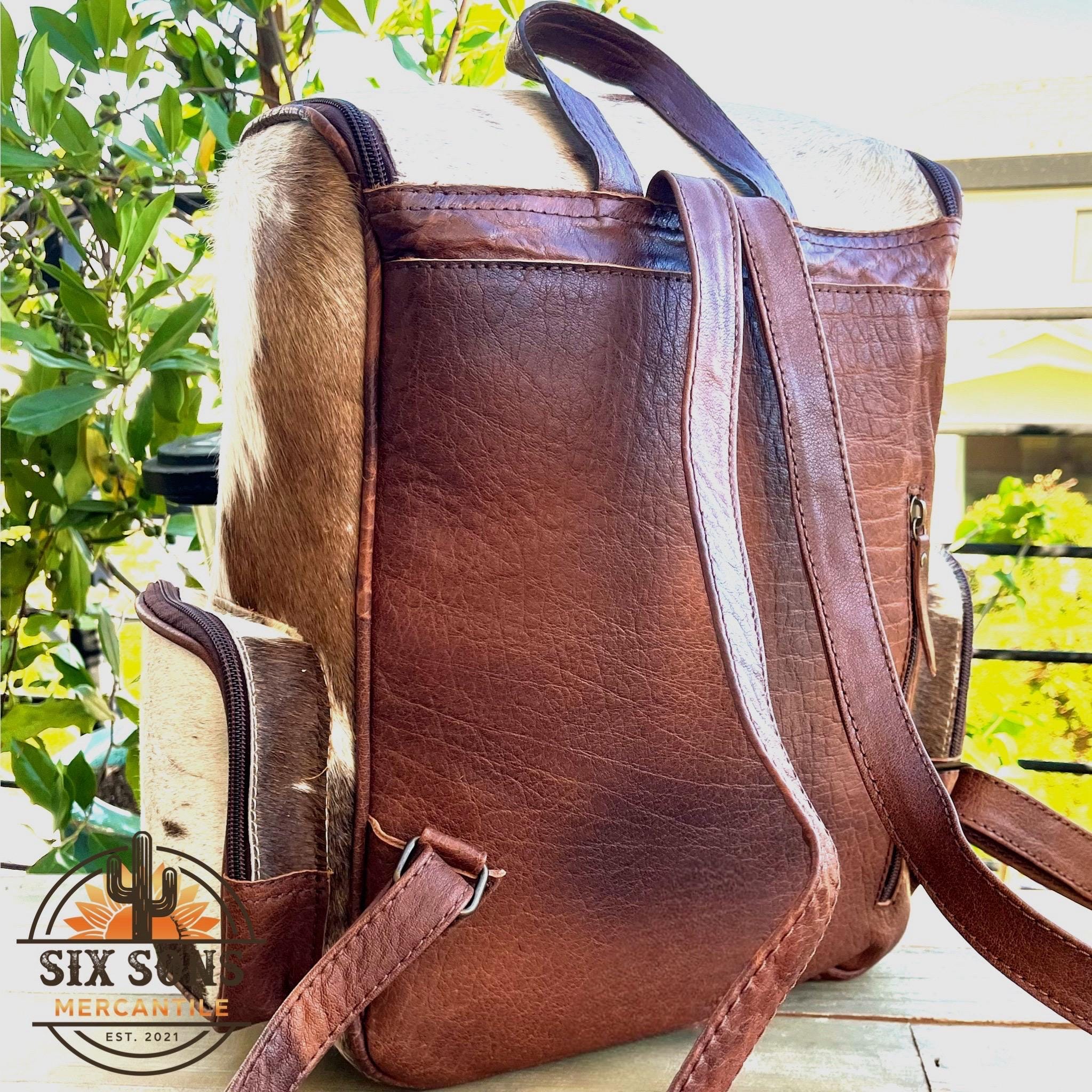 Hand Tooled Leather Backpack, Hair-on Cowhide Diaper Bag, Turquoise ...