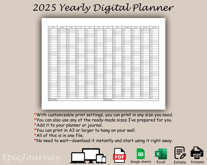 2025 Yearly Planner Printable and Editable Annual Planner Digital, PDF ...