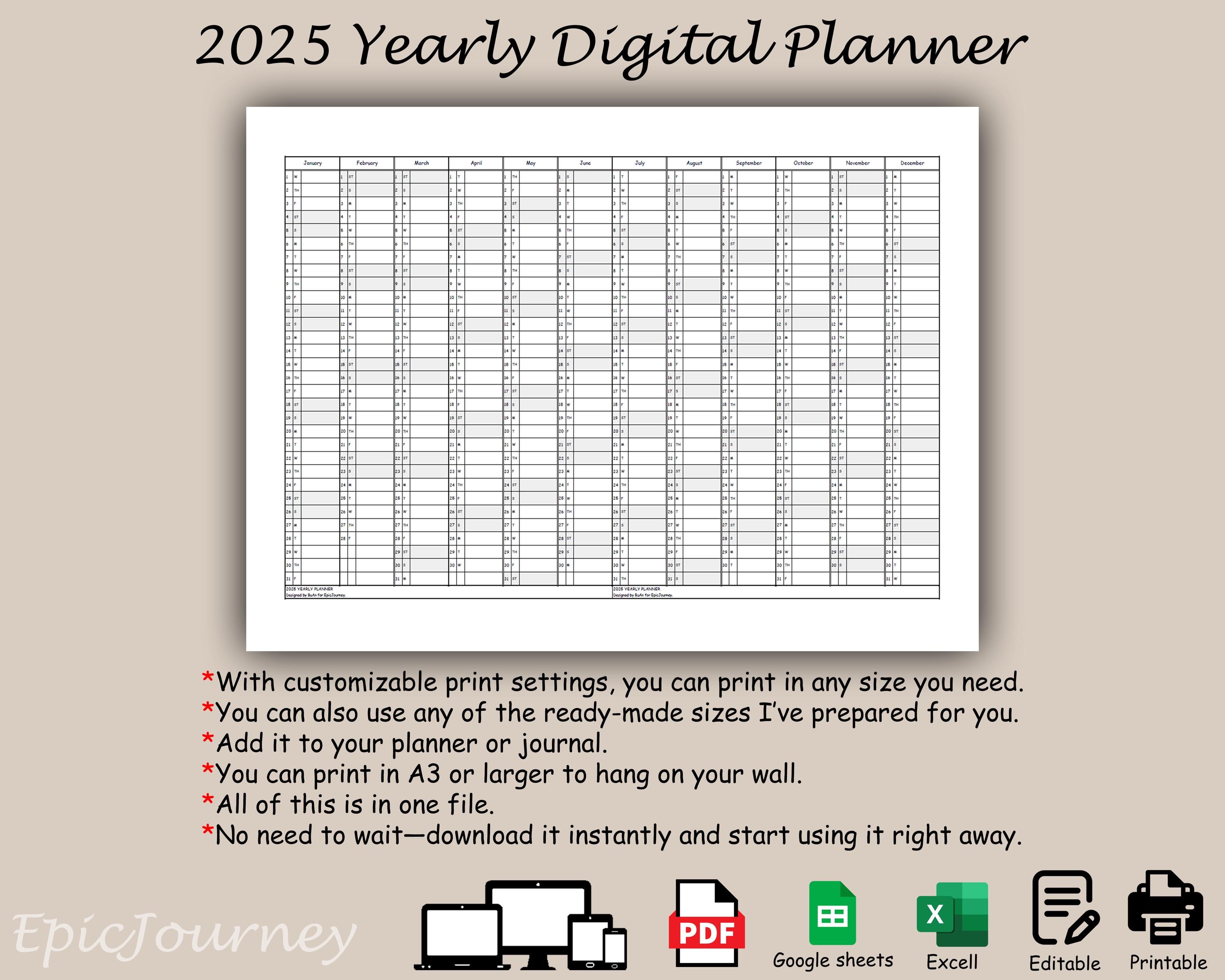 2025 Yearly Planner Printable and Editable Annual Planner Digital, PDF ...