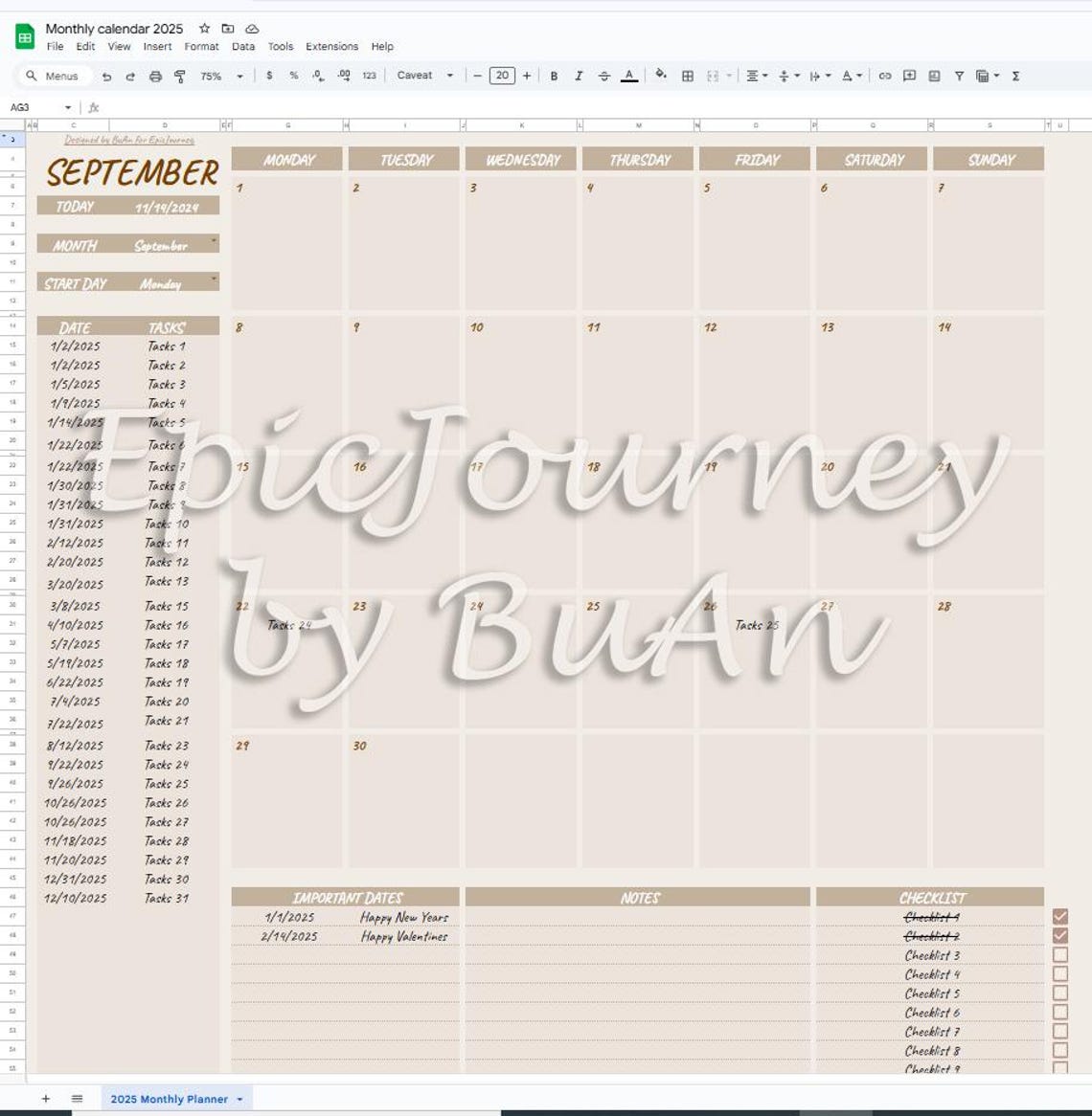2025 Monthly Planner in Excel - Google Sheets | Weekly and Monthly ...