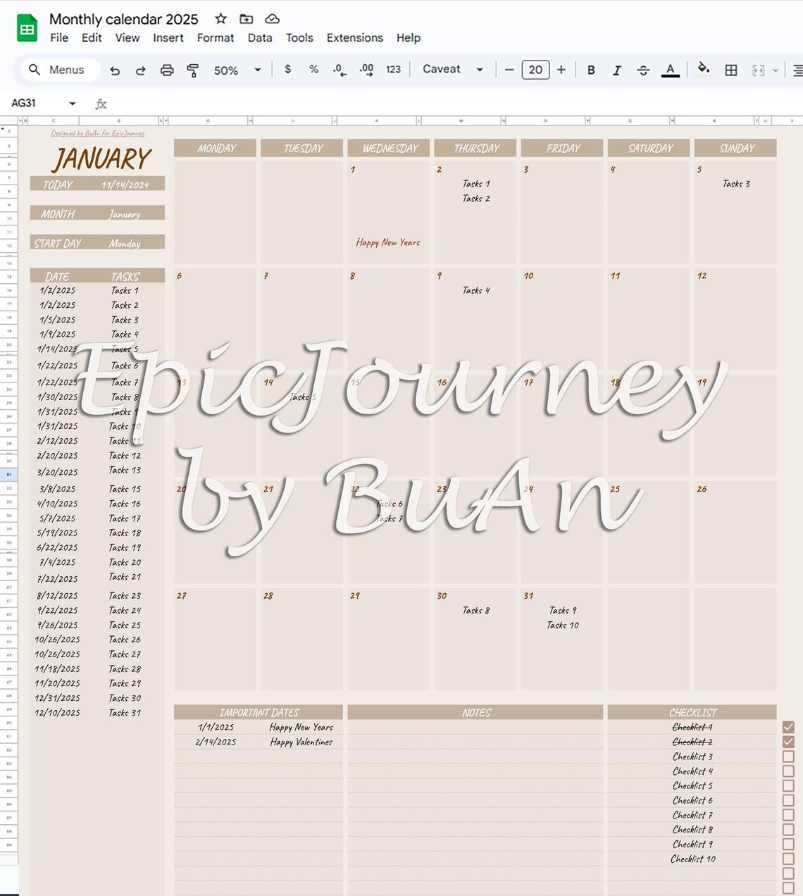 2025 Monthly Planner in Excel - Google Sheets | Weekly and Monthly ...
