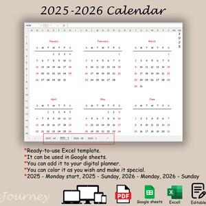 2025 - 2026 Year at a Glance Minimalist Calendar - Printable Editable ...