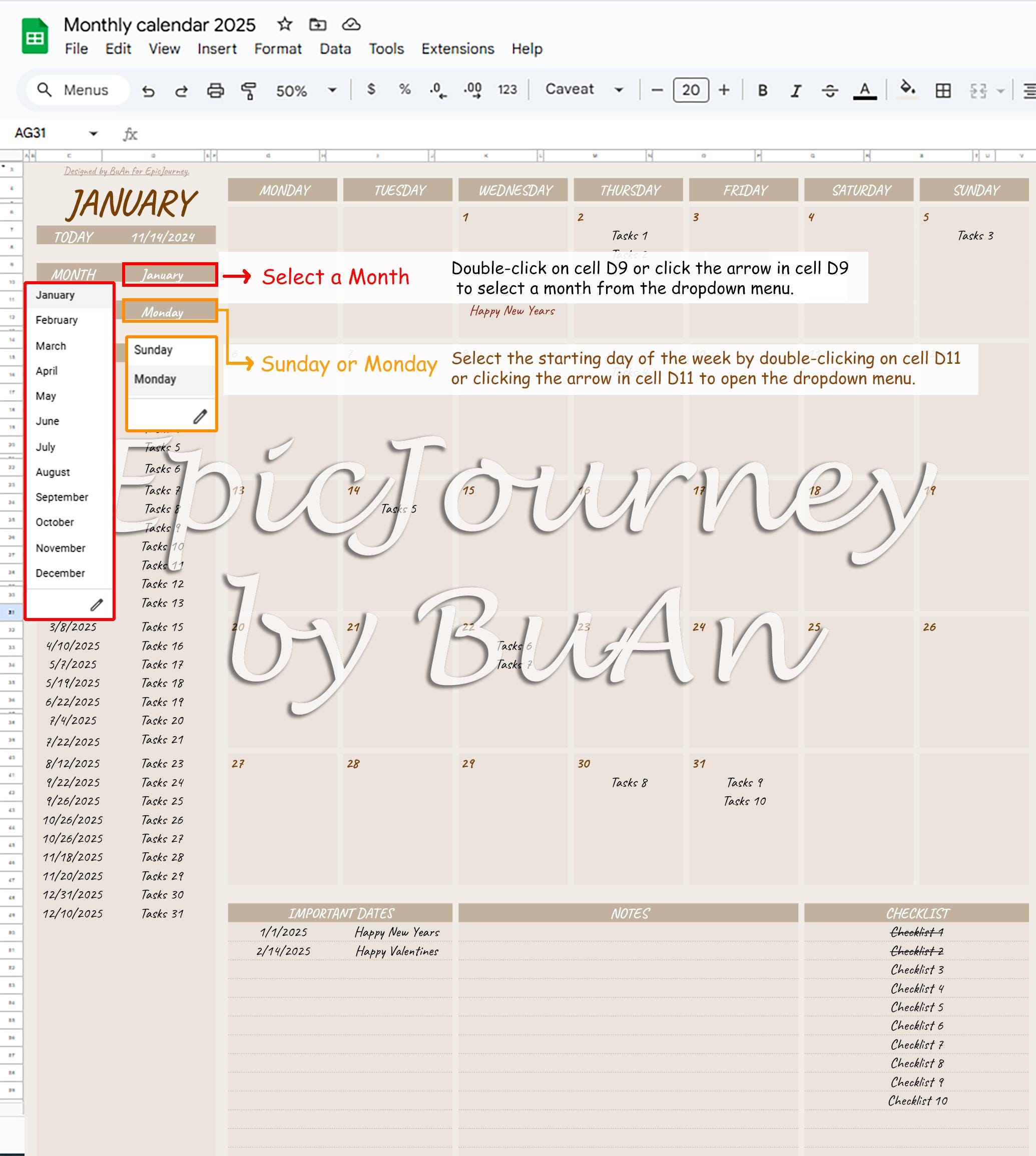 2025 Monthly Planner in Excel - Google Sheets | Weekly and Monthly ...