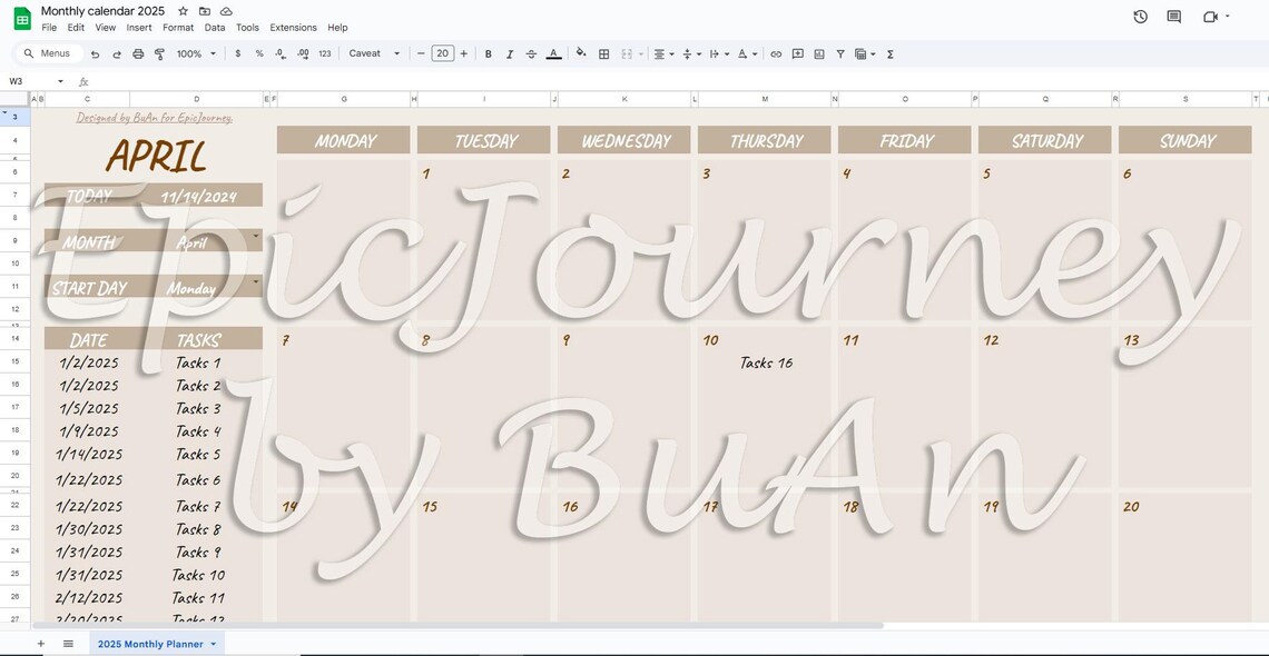 2025 Monthly Planner in Excel - Google Sheets | Weekly and Monthly ...