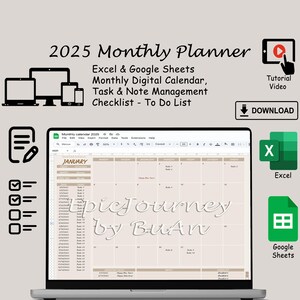 2025 Monthly Planner in Excel - Google Sheets | Weekly and Monthly ...