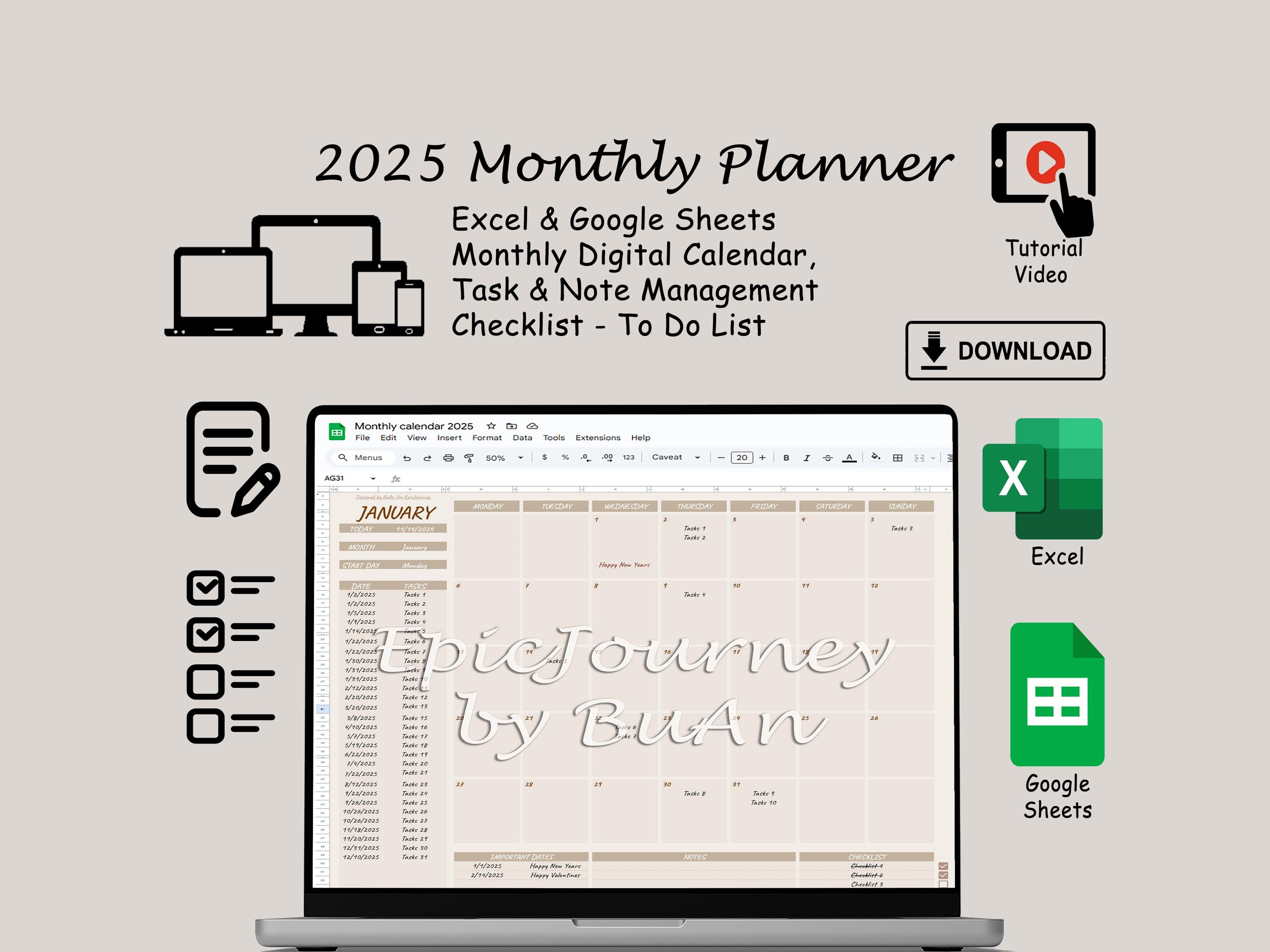 2025 Monthly Planner in Excel - Google Sheets | Weekly and Monthly ...