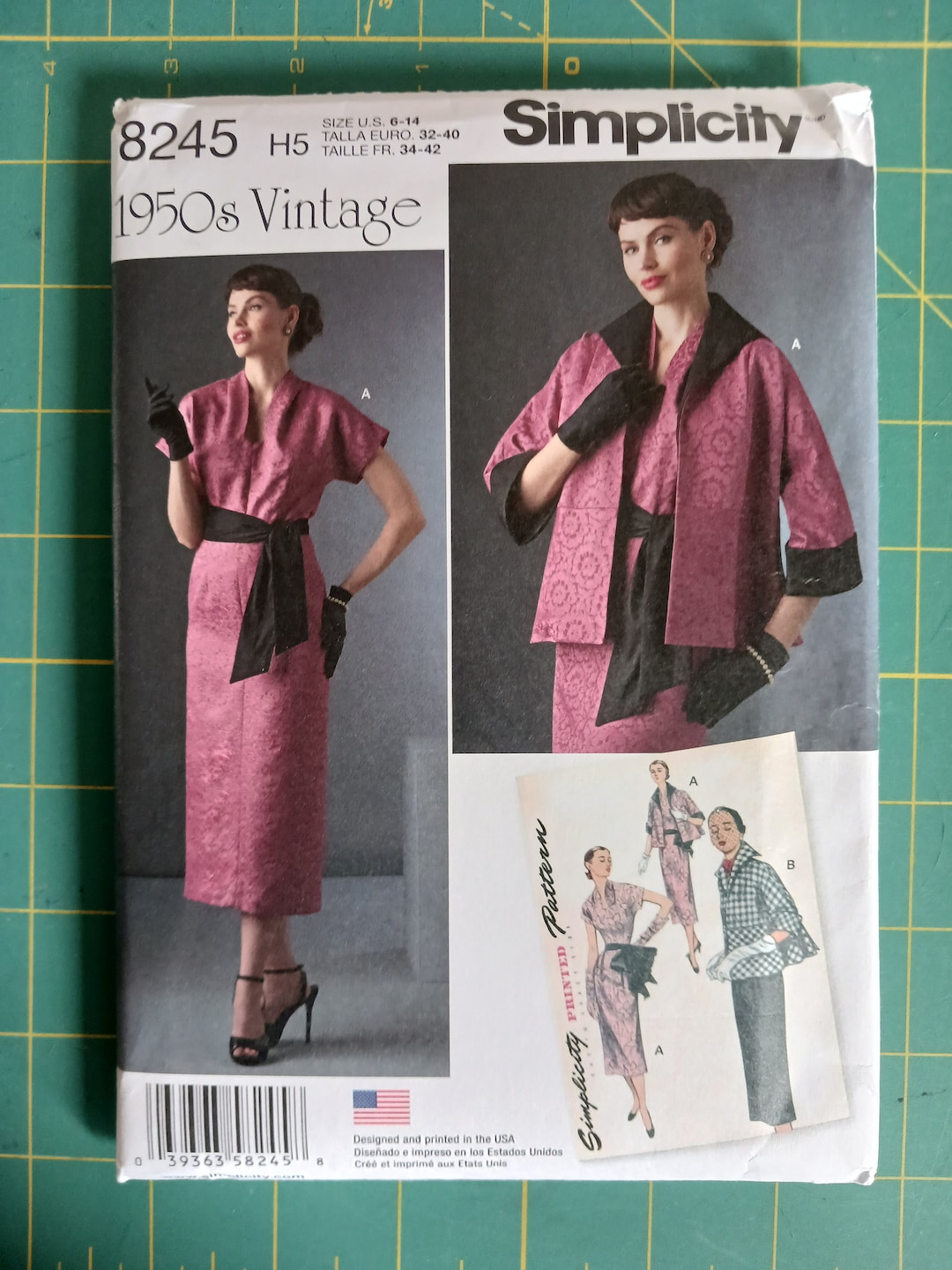 Simplicity 8245 Retro Vintage 1950s Sheath Dress Lined Jacket Sash Size ...