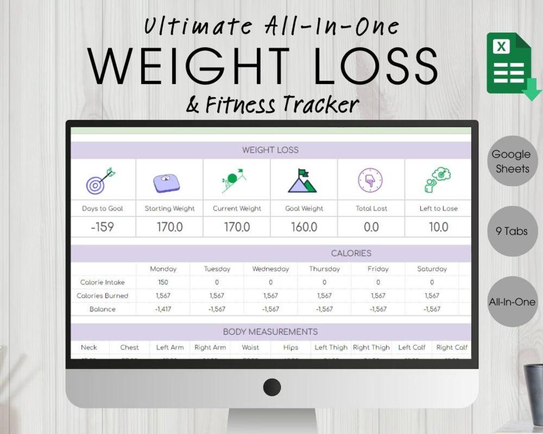 Weight Loss & Fitness Tracker | Google Sheets | Calorie Tracker | Meal ...