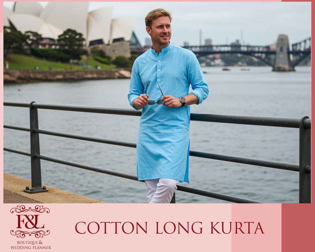 Mens Classic Cotton Kurta Long Ethnic Kurta Handmade Traditional Outfit ...