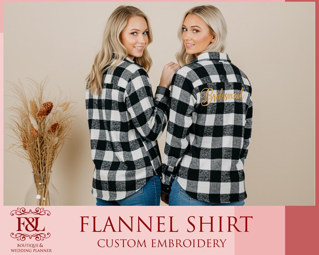 Custom Button Flannel Bridesmaid Shirt Jacket Customized Casual Women's ...