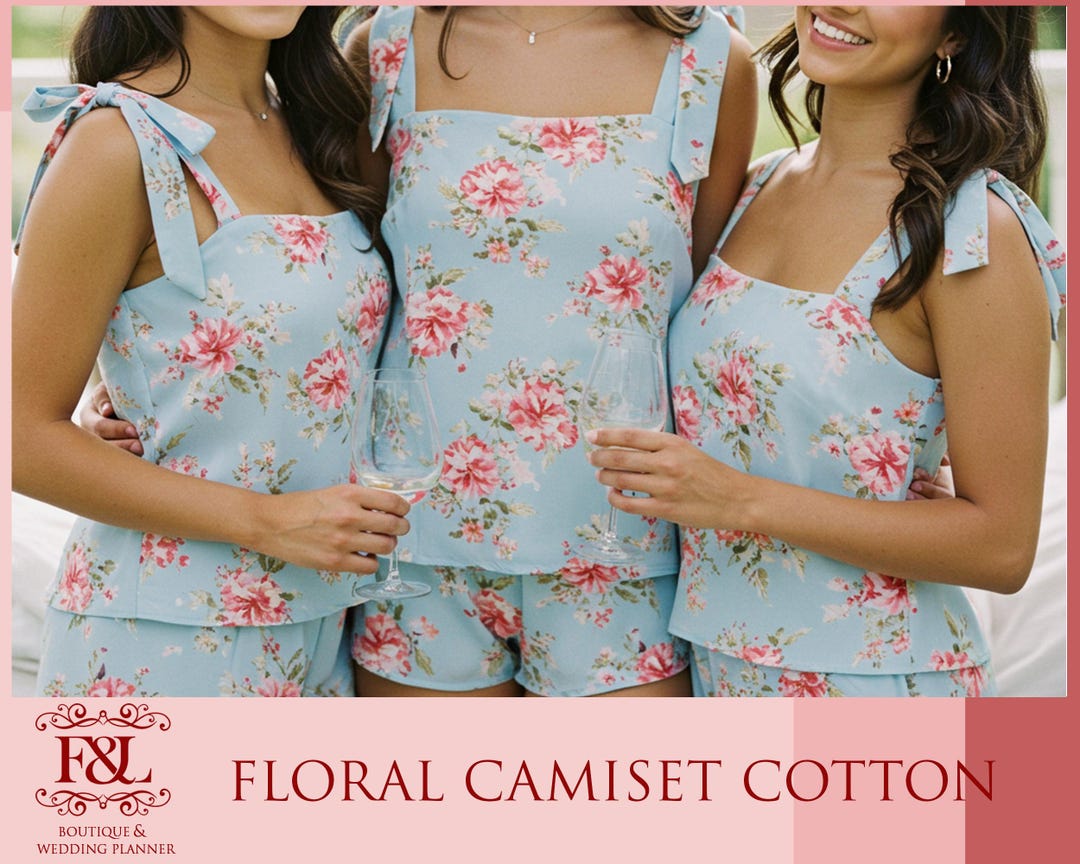 Bridal Camisole & Short Floral Pajama Set Bridesmaid Tie Knot Cami Set ...
