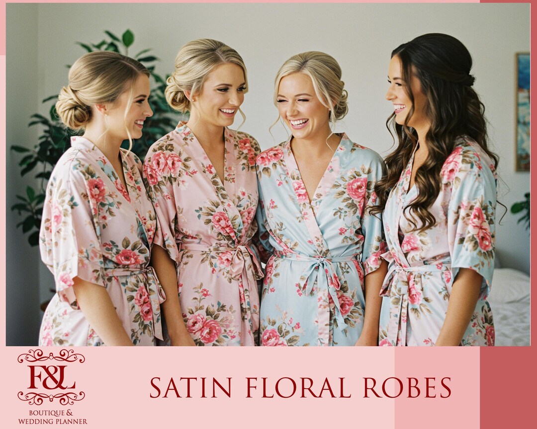 Floral Satin Robe Bridesmaid & Bridal Robes Wedding Party Gift, Getting ...