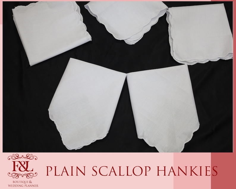 Plain Scallop Handkerchief Blank Cotton Handkerchief Scalloped Edge ...