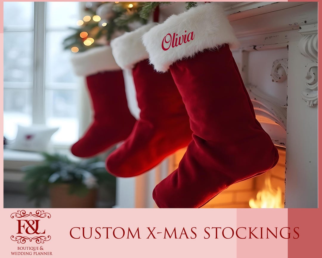 Custom Christmas Stocking | Christmas Red Velvet Stocking | Family ...