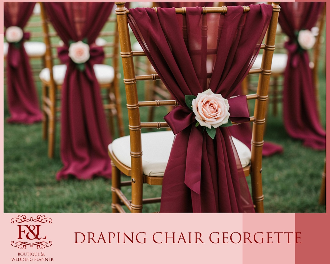 Elegant Wine Georgette Chair Draping With Floral Accent Event Reception ...