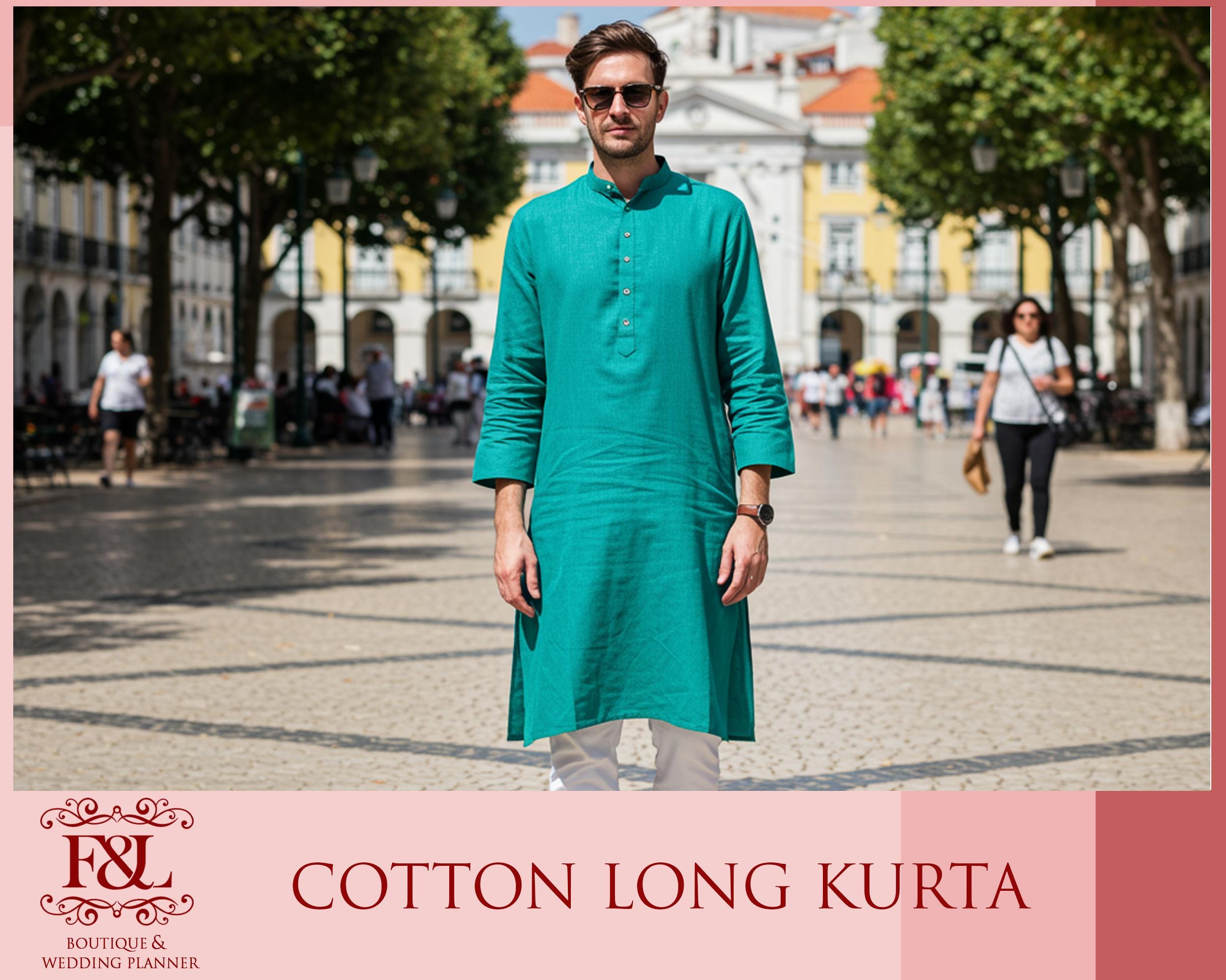 Mens Classic Cotton Kurta Long Ethnic Kurta Handmade Traditional Outfit ...