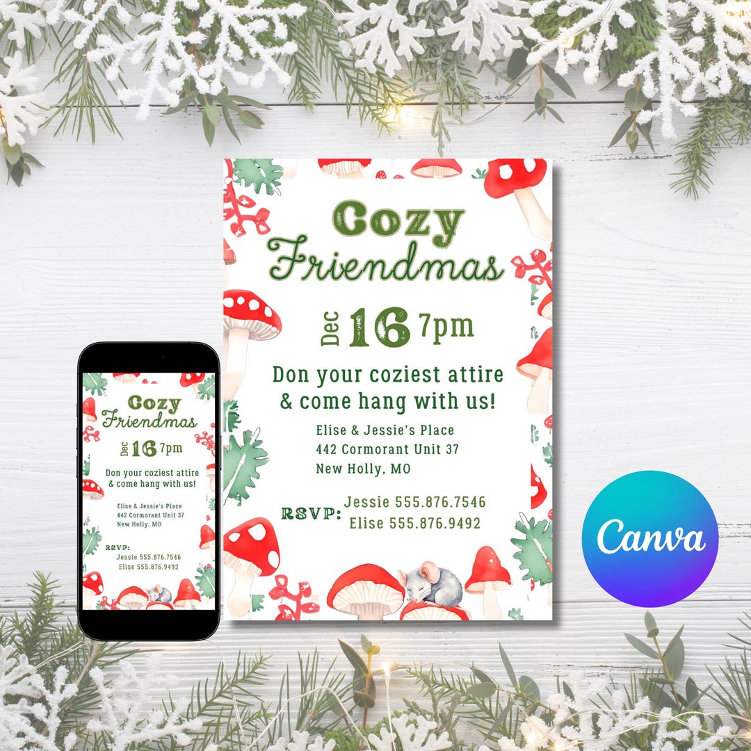 Cozy Christmas Party Invite Printable Friendmas Party Invite Template ...