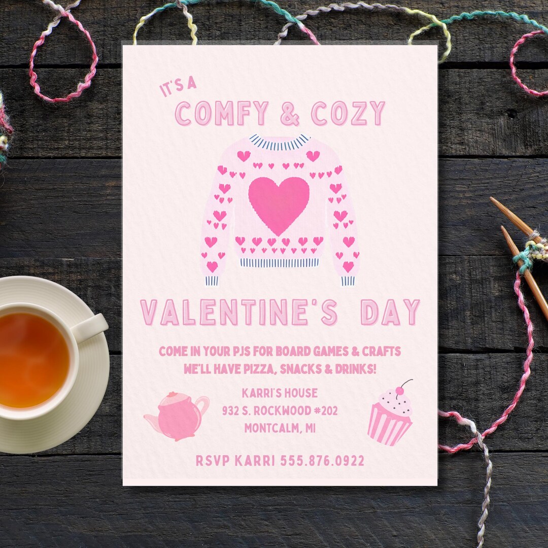 Printable Valentines Day Invitation Template Editable Comfy and Cozy ...