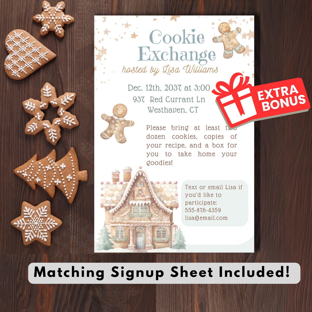 Printable Cookie Exchange Invite With BONUS Cookie Exchange Signup ...