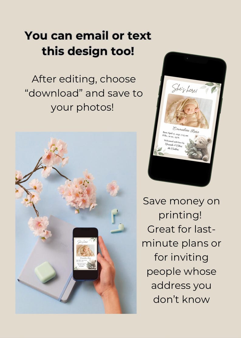 Beautiful Birth Announcement Template, Digital Download, Edit on Canva ...