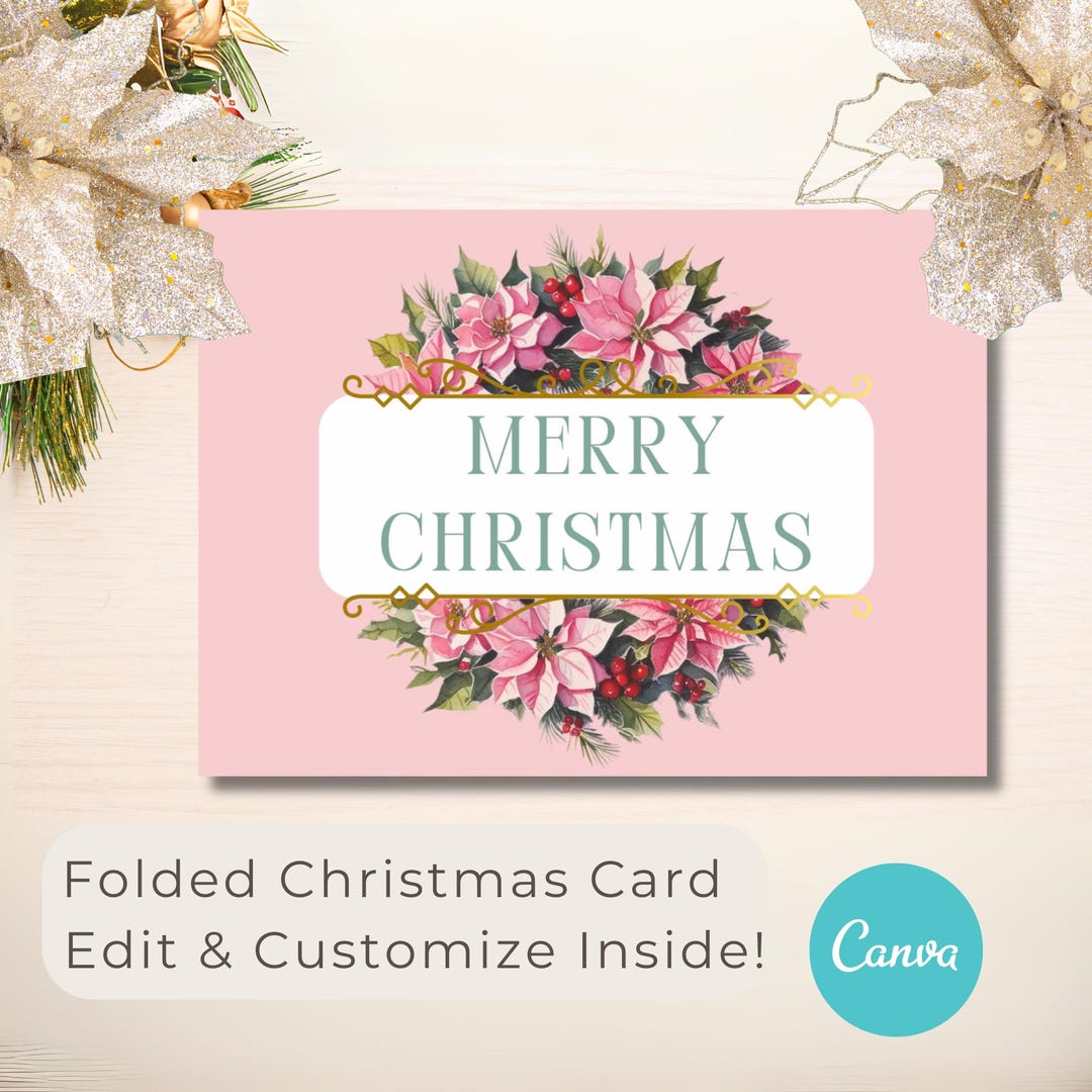 Pink Printable Christmas Card Template Canva Holiday Card Custom ...