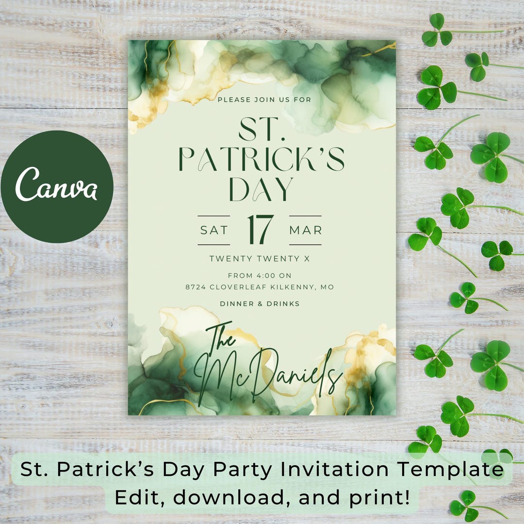 St. Patricks Day Printable Invite Editable St. Patricks Day Party ...
