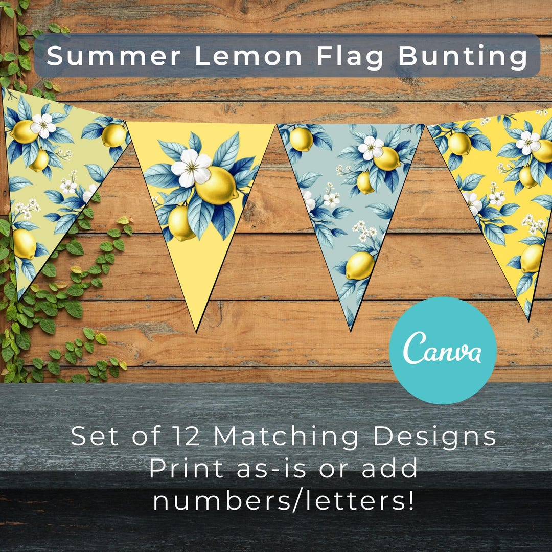Printable Party Flags, Set of 12 Summer Lemon Flag Bunting, Download ...