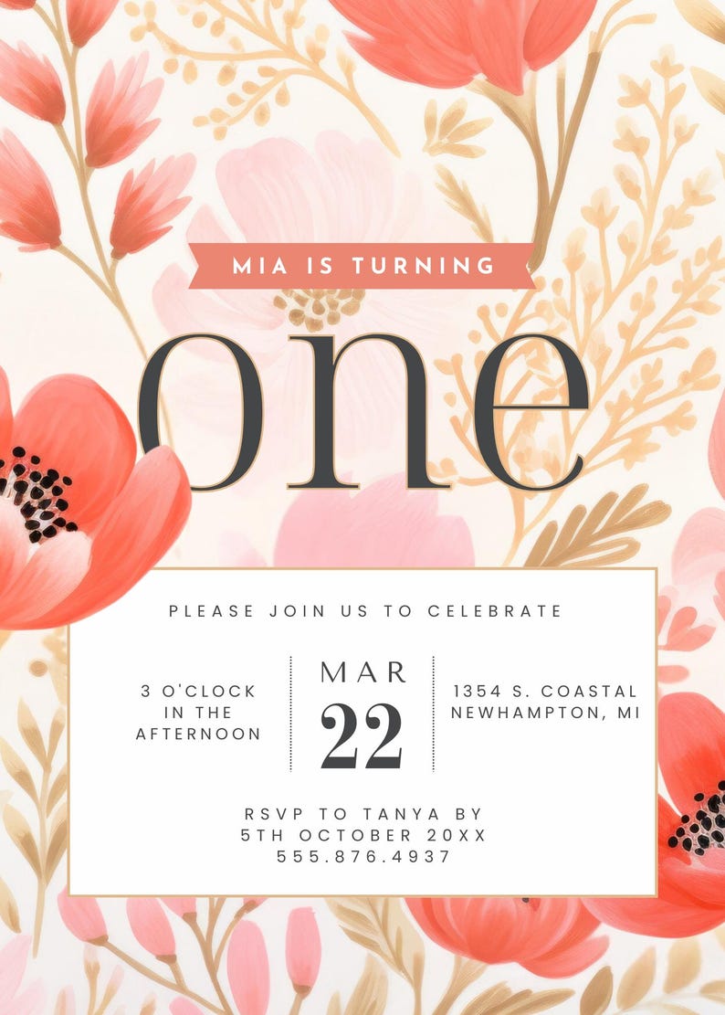 Printable Pink Floral Birthday Party Pack — Editable Invitation ...