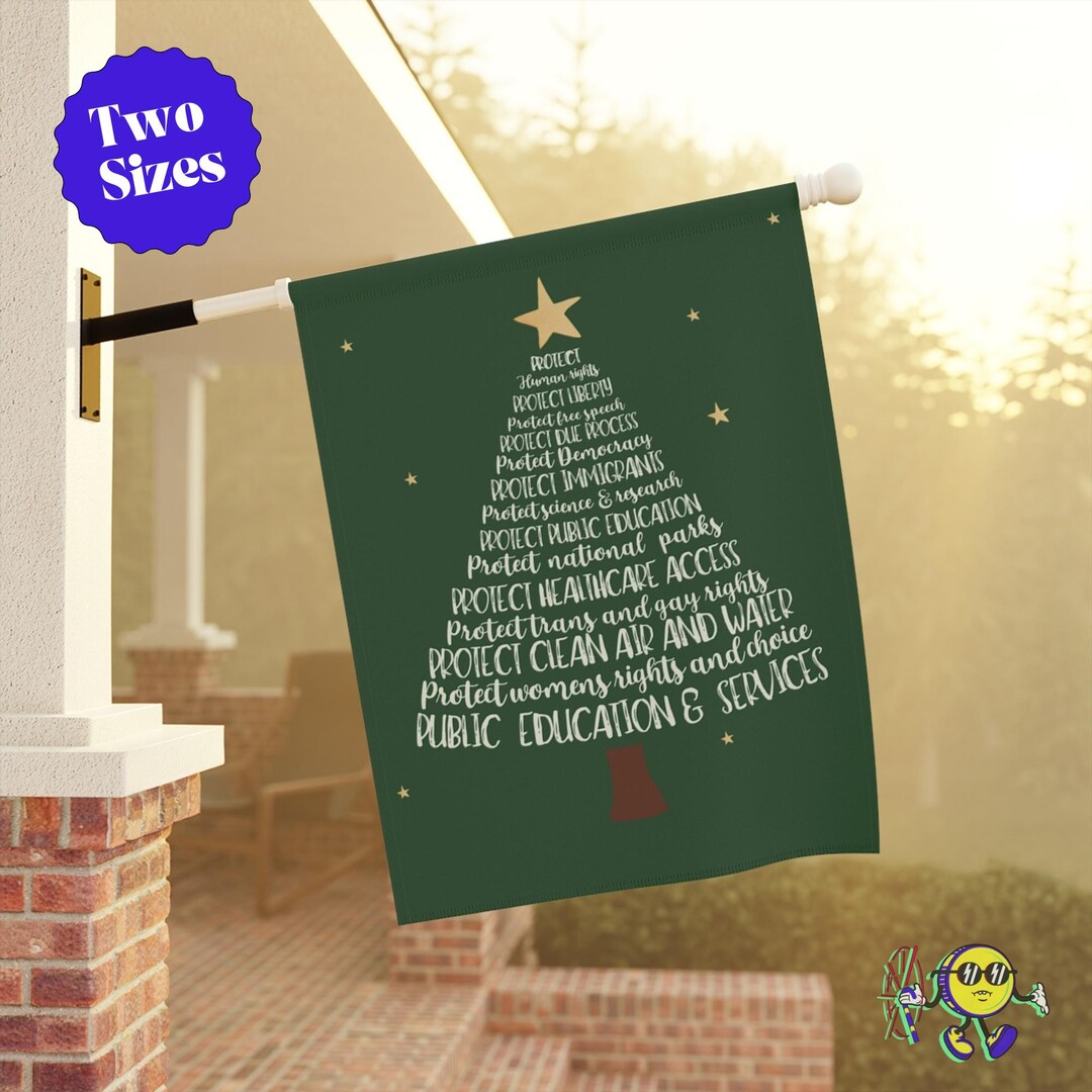 Protect Democracy Christmas Tree Garden Flag, Liberal Values Xmas Decor ...