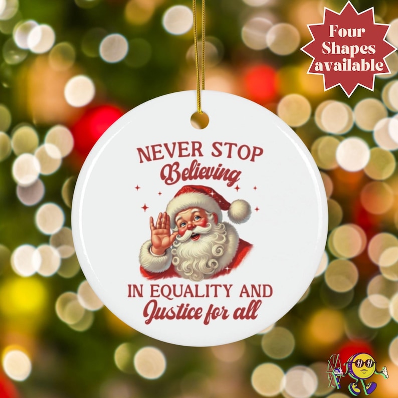 Equality Justice for All Santa Christmas Tree Ornament, Anti Trump Xmas ...