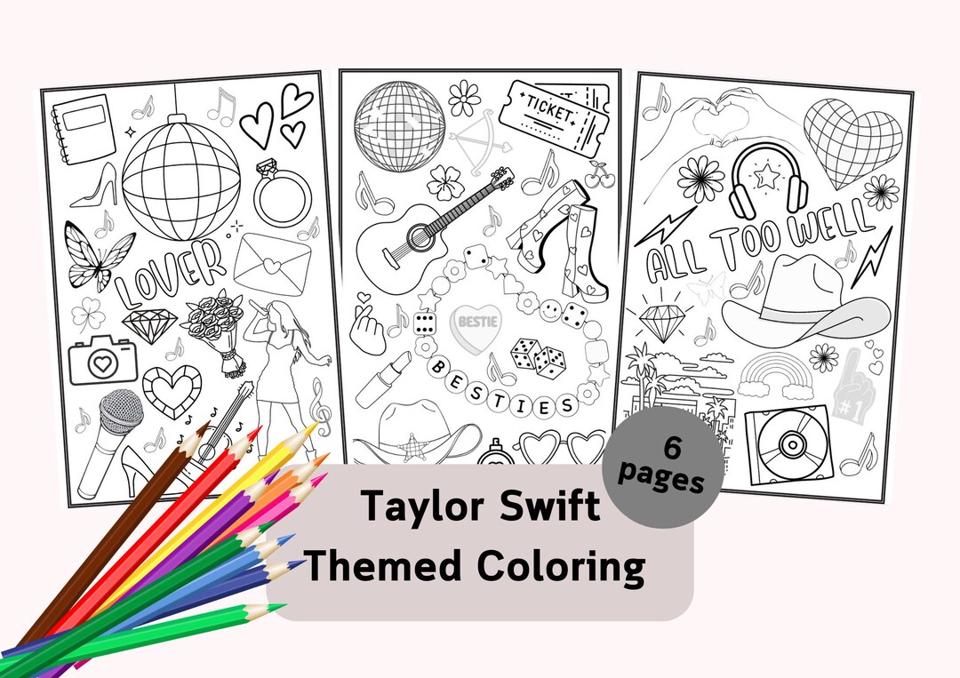 Taylor Swift Themed Coloring Pages, Swiftie Coloring Sheets, Kid’s ...