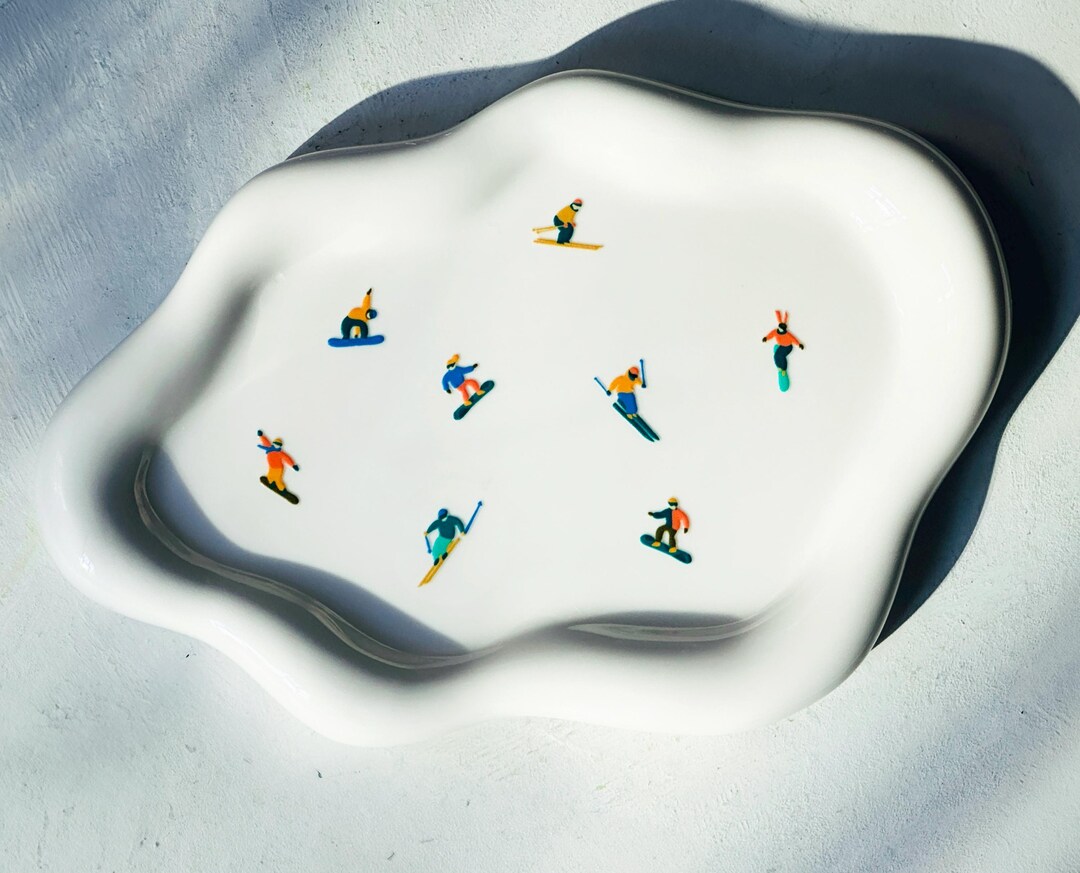 Irregular Ceramic Tray With Skiing Landscape Decorative Tray, Trinket ...