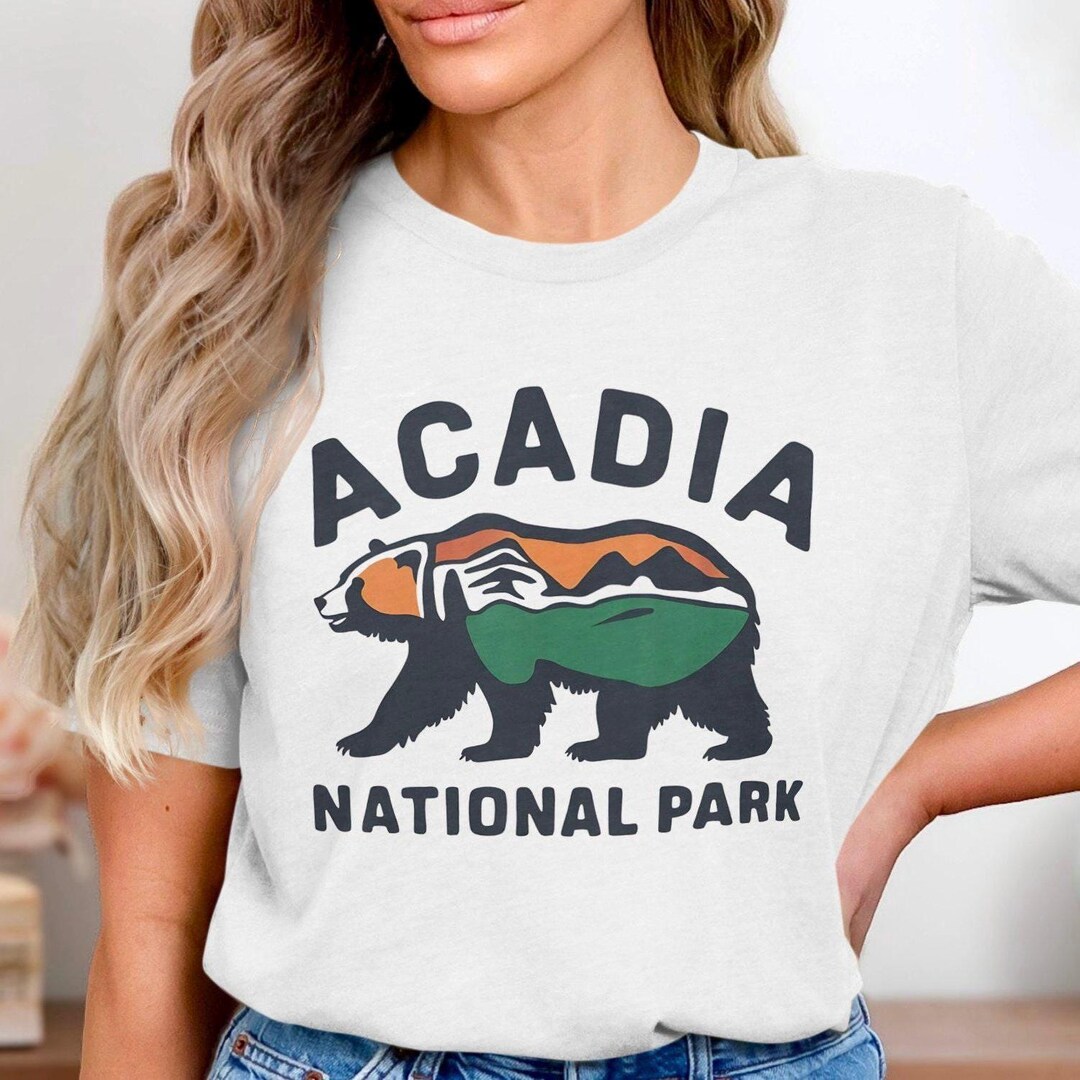 Acadia National Park Bear Graphic Tee Vintage Style Outdoors Adventure ...