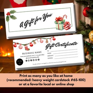 Editable Christmas Gift Certificate Template Holiday Gift Voucher ...
