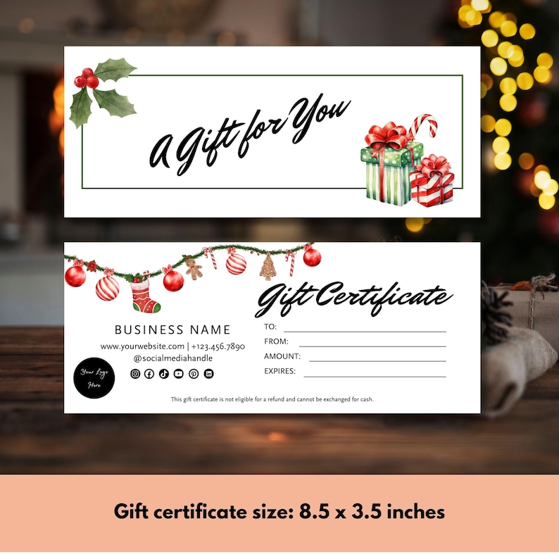 Editable Christmas Gift Certificate Template Holiday Gift Voucher ...
