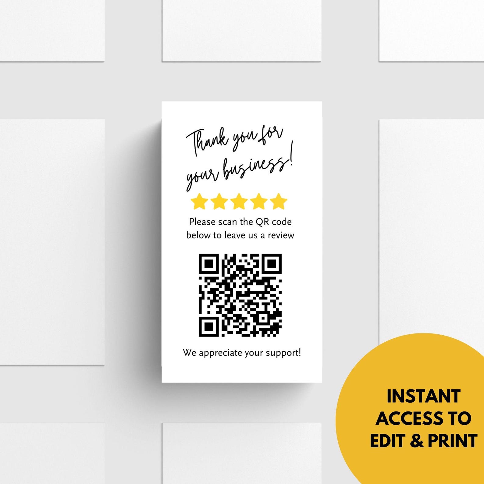 Editable Review Request Card Template With QR Code | Minimalist ...