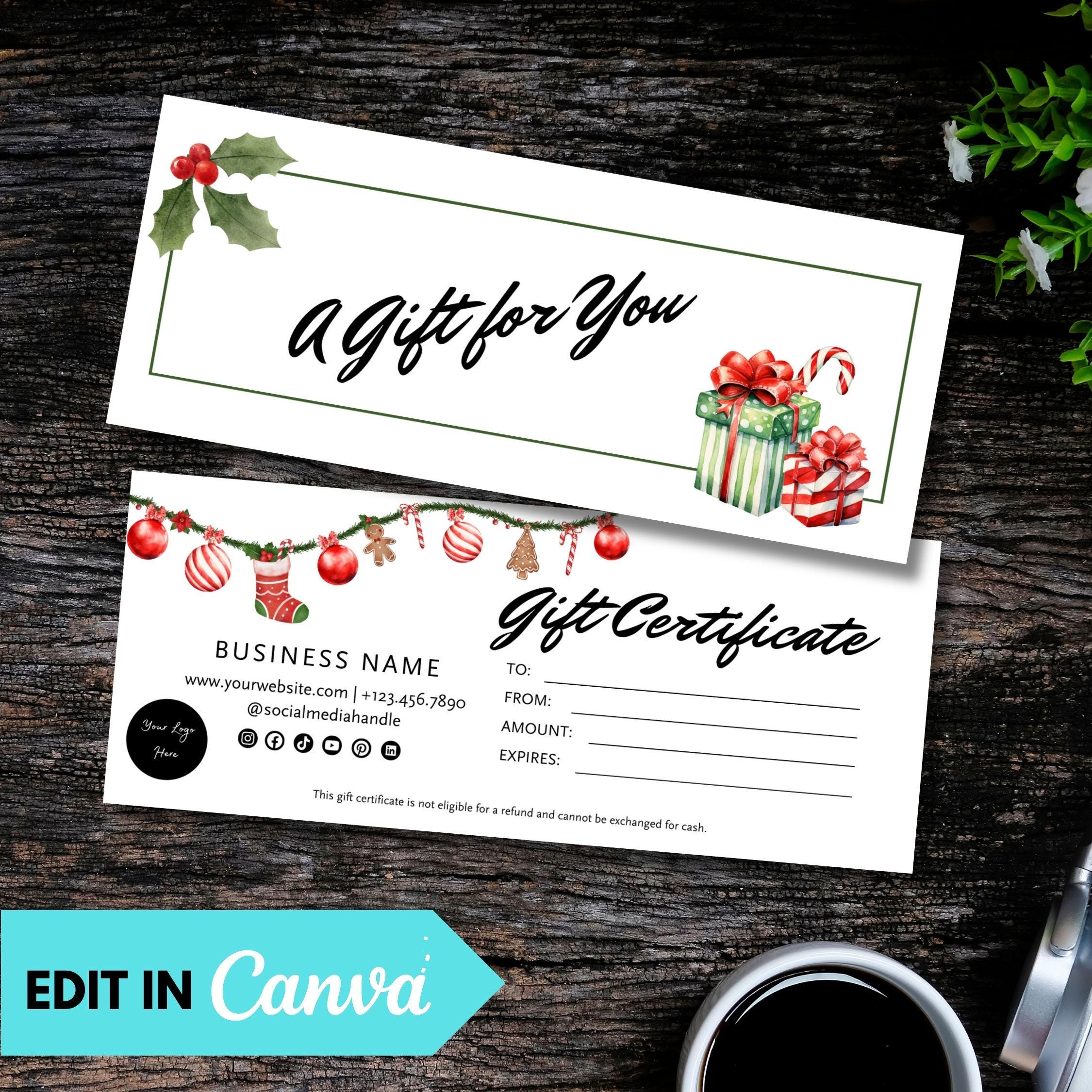 Editable Christmas Gift Certificate Template Holiday Gift Voucher ...