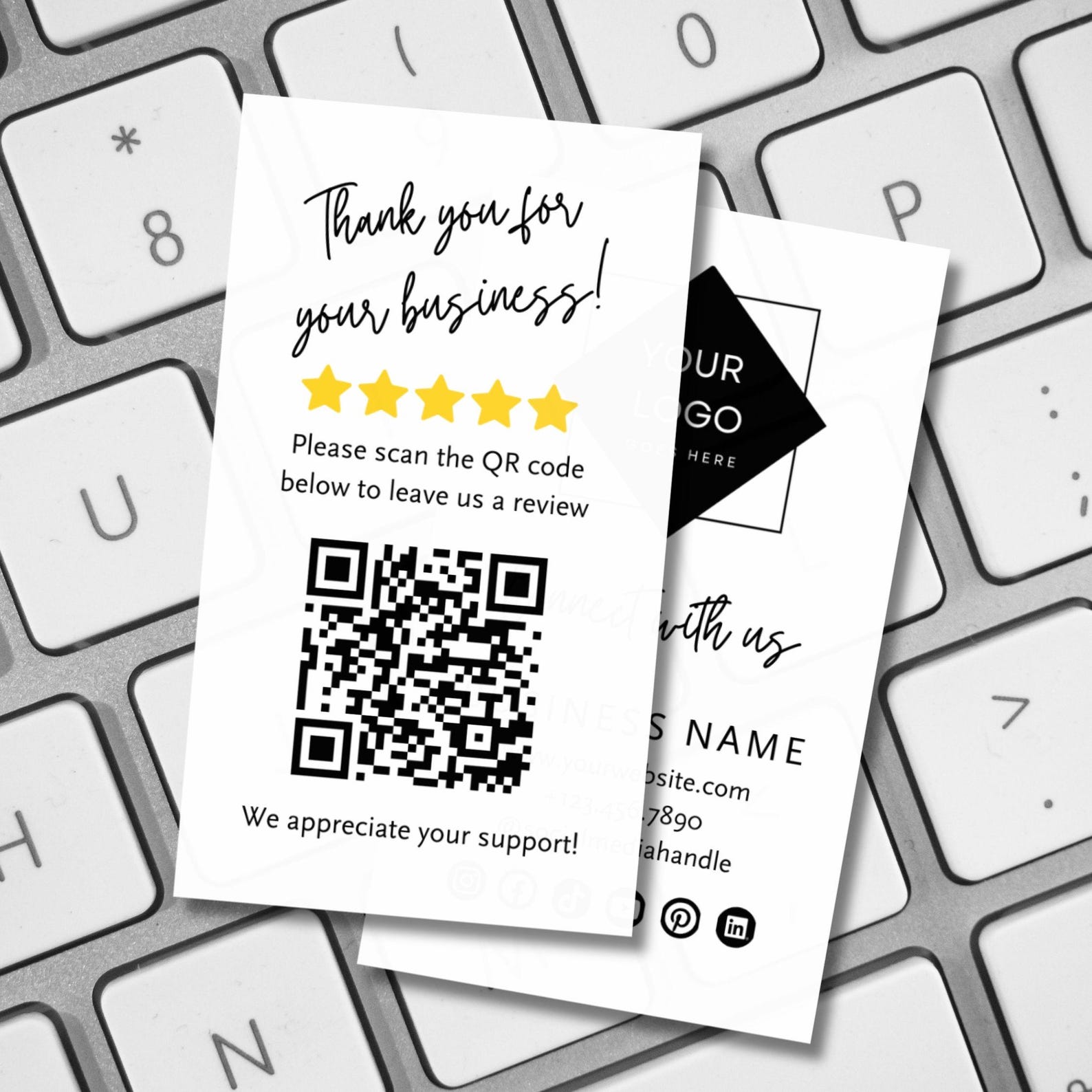 Editable Review Request Card Template With QR Code | Minimalist ...