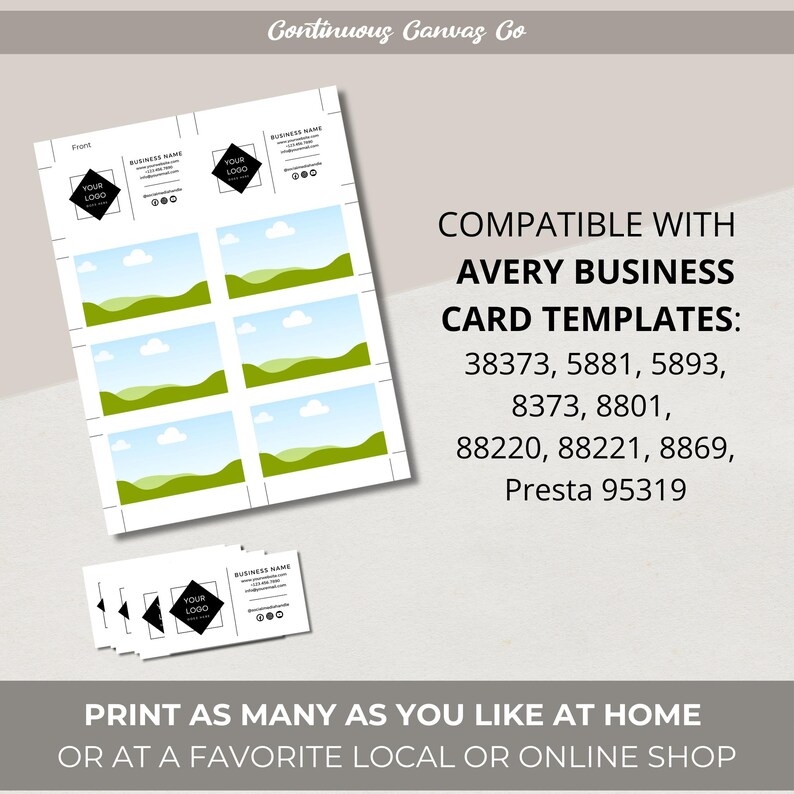 Editable Business Card Printing Template | DIY Canva Printable | 3.5x2 Inch Landscape Print Edge ...
